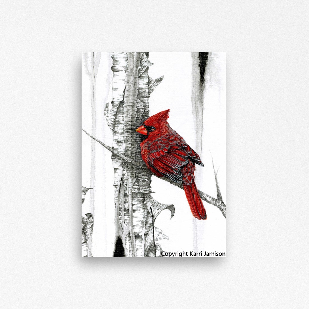 Cardinal Art, Cardinal Print, Red Bird Print, Male Cardinal Artwork ...