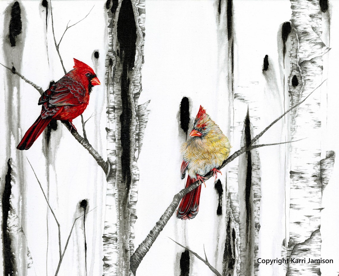 Cardinals and Birch Trees Cardinal Painting Print on Canvas - Etsy