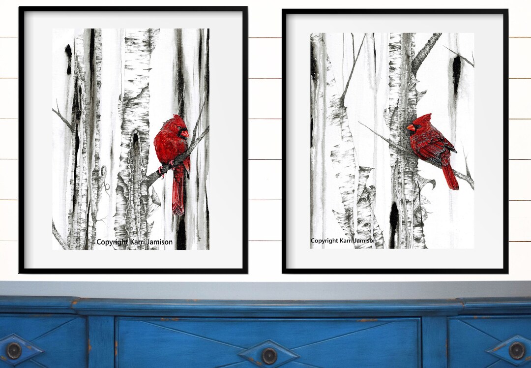 Cardinal Print Combo, Cardinal Art, Two Male Cardinals #3 and #1 ...