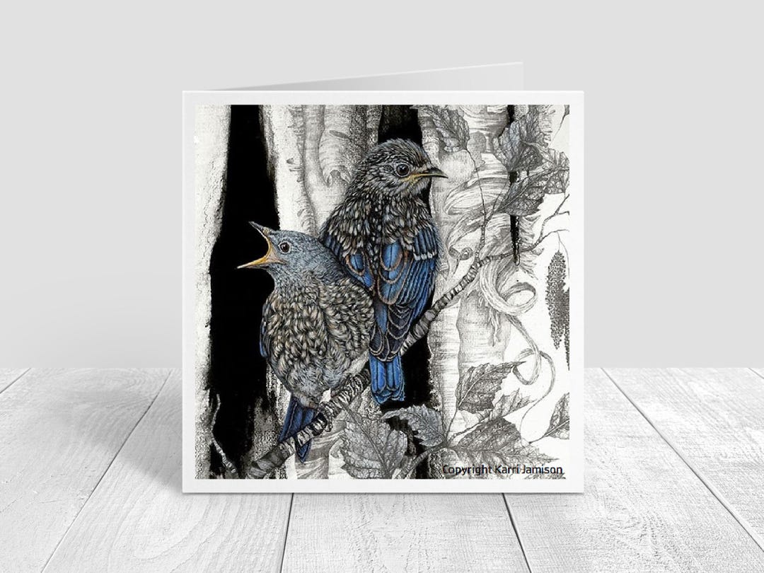 Bluebird Babies Cuddling Greeting Card, Blank Card, Note Card, Envelope ...