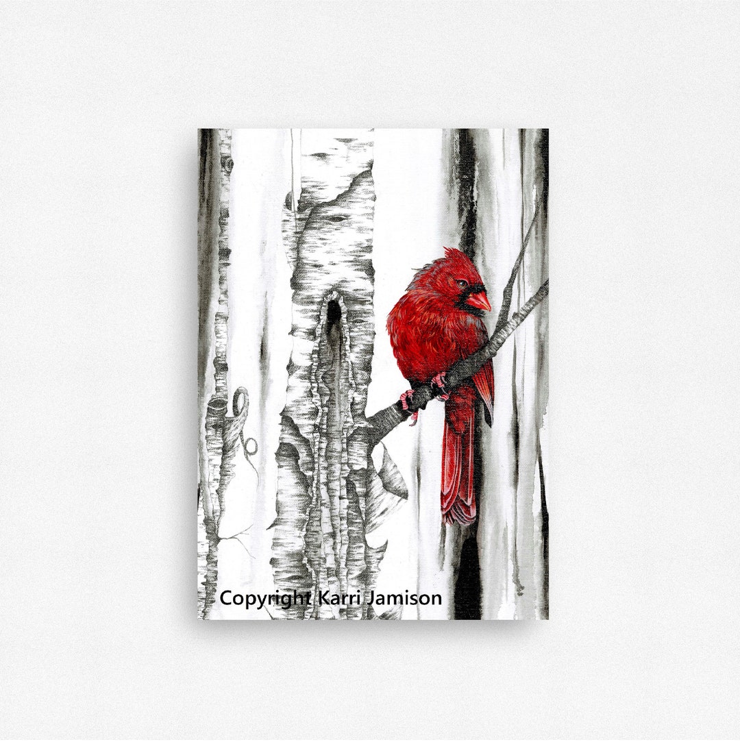 Cardinal Art, Cardinal Print, Red Bird Print, Male Cardinal Artwork ...