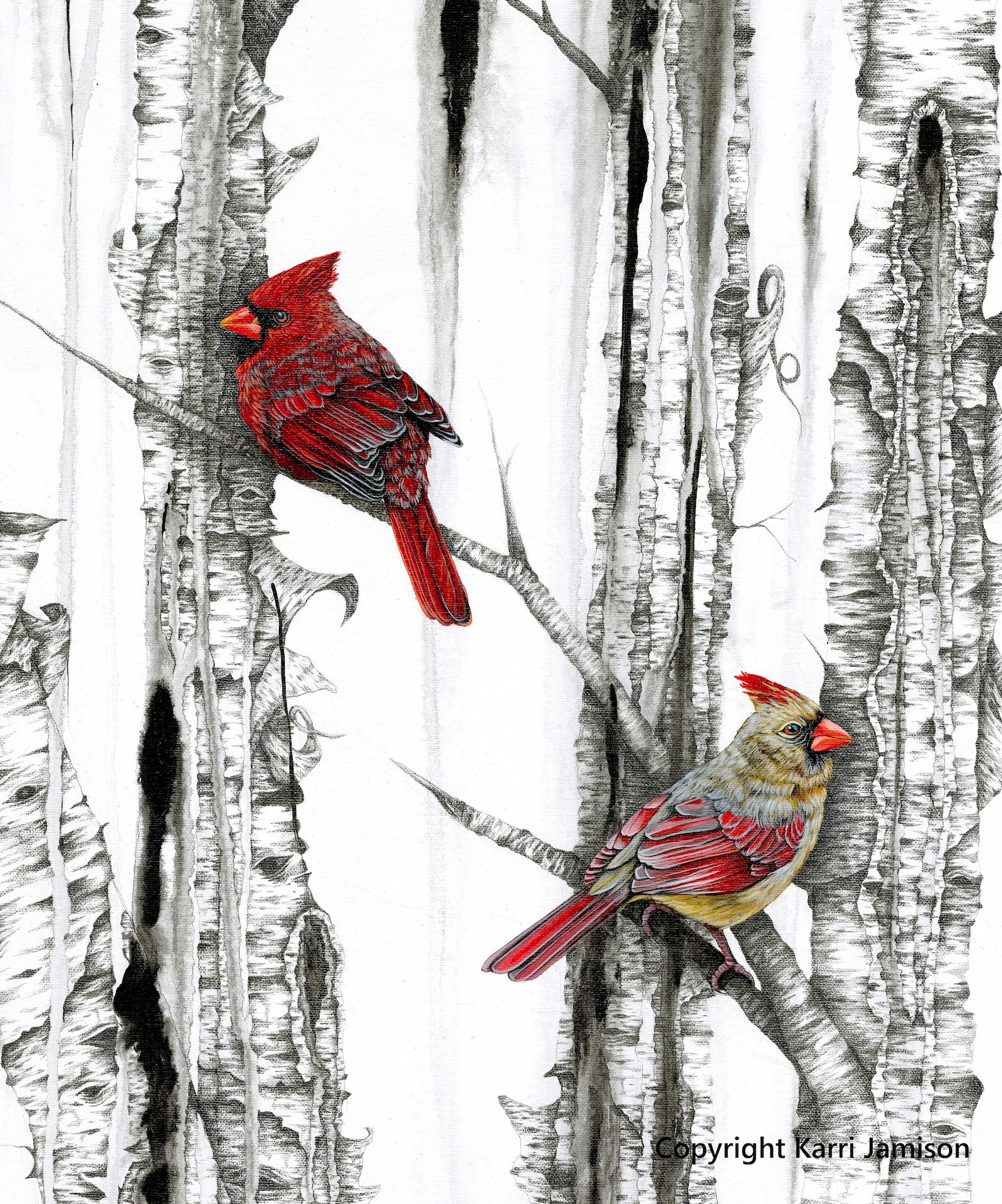 Cardinals and Birch Trees, Cardinal Painting, Print on Canvas, Winter ...