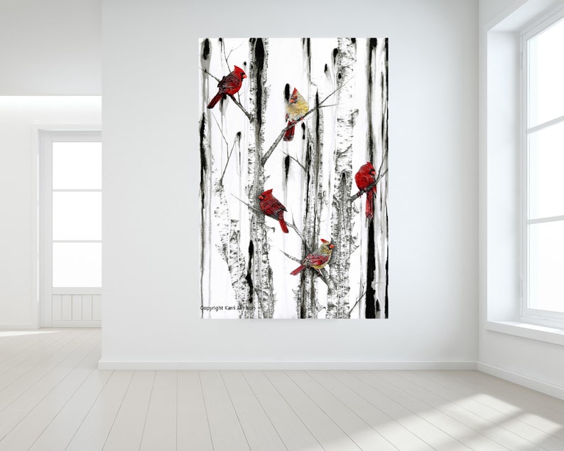 Cardinals and Birch Trees, Cardinal Painting, Print on Canvas, Winter ...