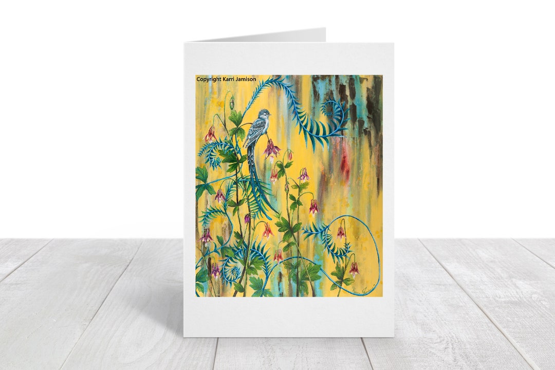 Flower and Bird Greeting Card, Blank Card, Note Card, Envelope Included ...