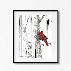 Cardinal Print, Cardinal Art, Cardinal and Birch Scene, Karri Jamison ...