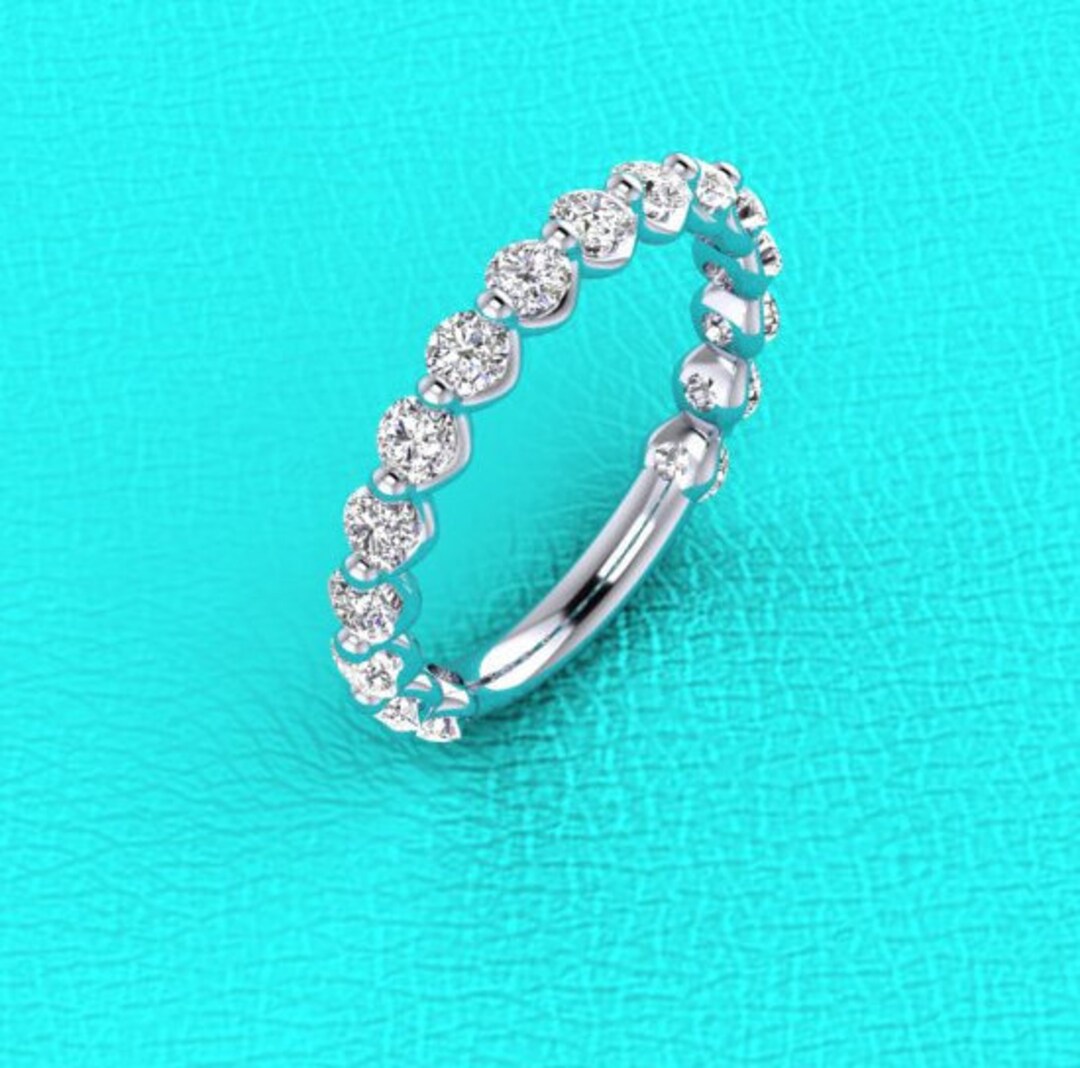 3mm 14K White Gold U Shaped Single Prong 3/4 Eternity Wedding ...