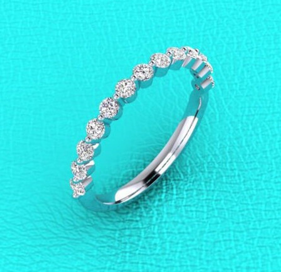 2.1mm 14K White Gold 13 Stone Single Prong Set Half Eternity Diamond ...