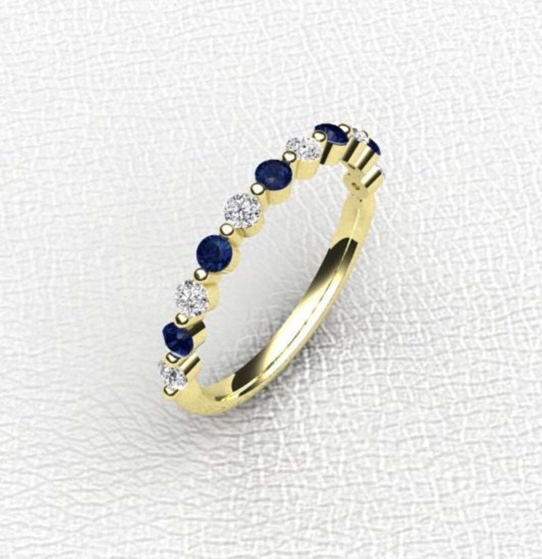 14K Yellow Gold Single Prong Set Sapphire and Diamond Half Eternity ...