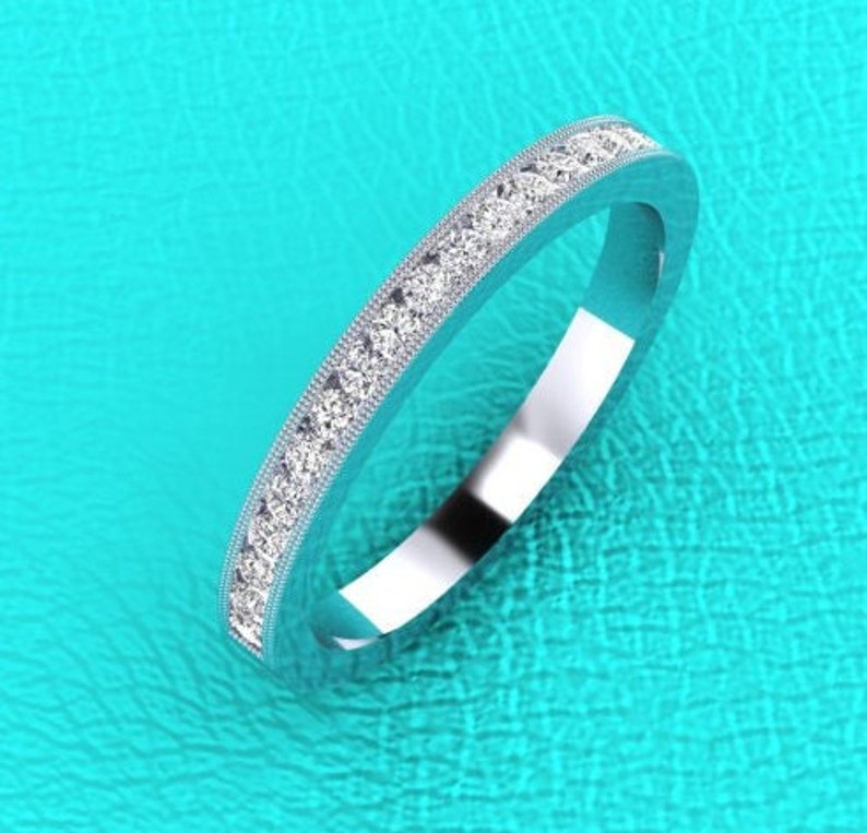 Channel Set Double Milgrain Diamond Band - Etsy