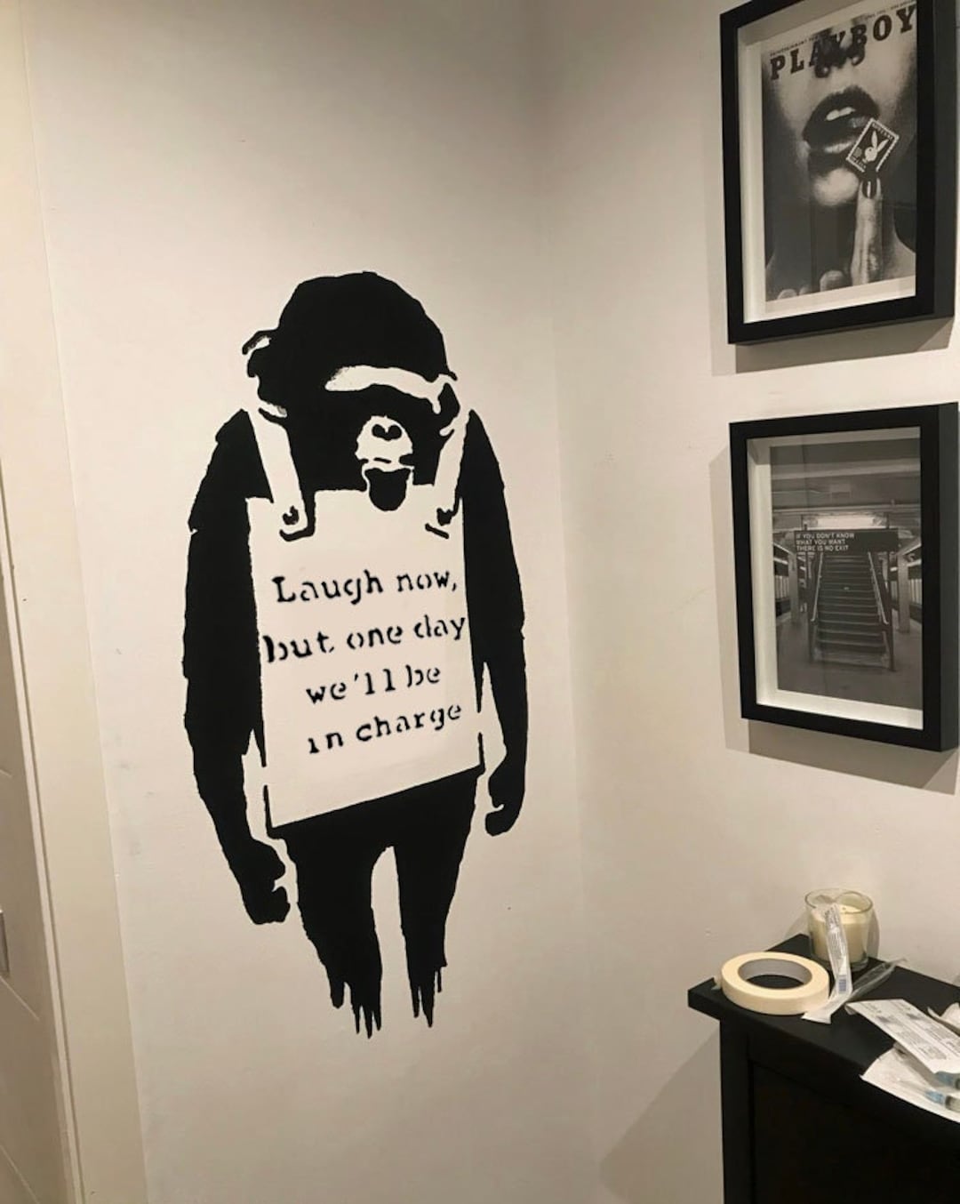 Banksy MONKEY Stencil _ 'LAUGH NOW but One Day We'll Be in Charge ...