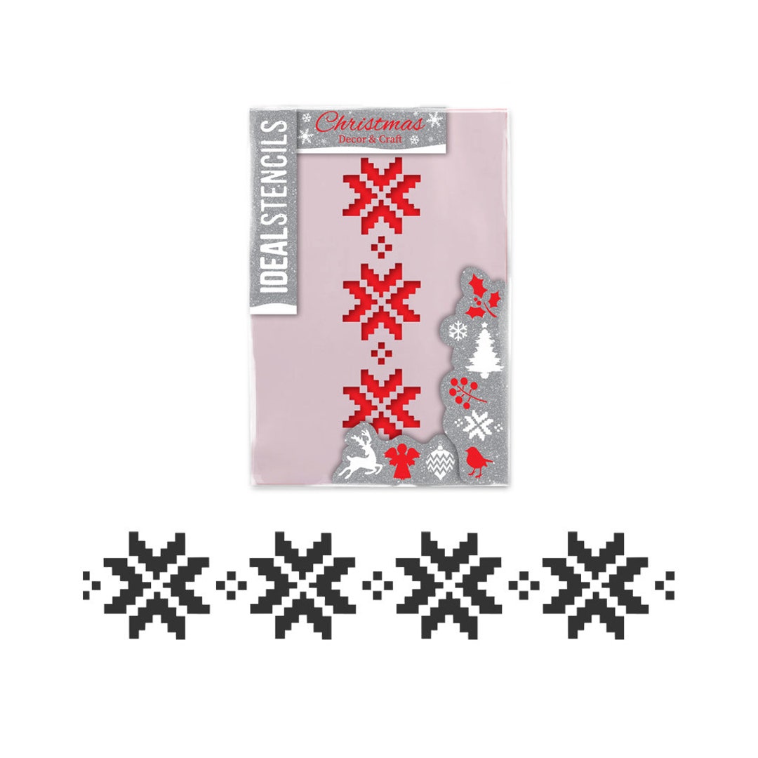Christmas Scandinavian Snowflakes Border Pattern Stencil, Festive Craft ...