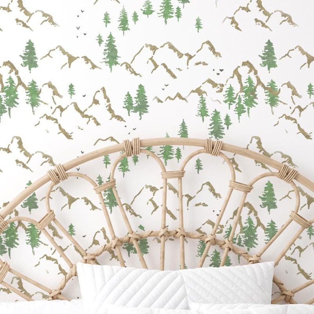 Mountain Ridge Pint Forest Wall Stencil, Reusable, Nursery Room Forest ...