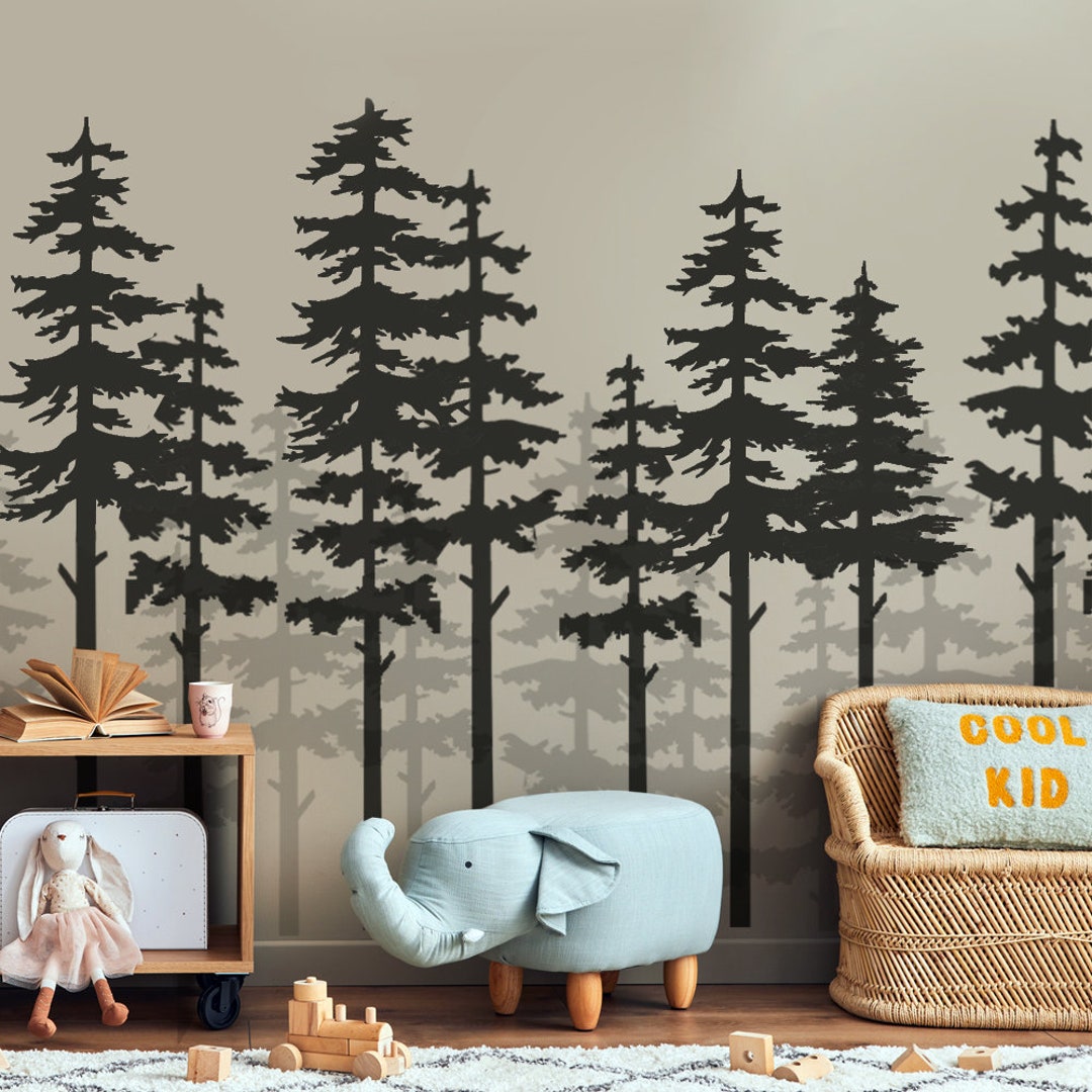 Pine Forest Wall Mural Stencil: Large Woodland Trees, Nursery Decor - Etsy