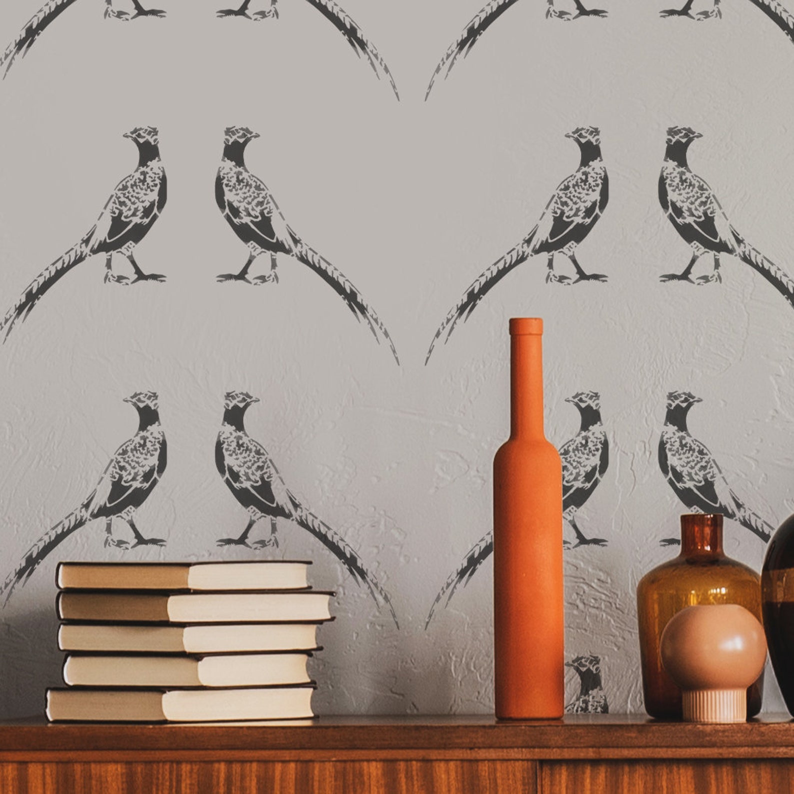 HELMSLEY Pheasant Print Wall Pattern Stencil, Hunting Lodge Decor ...