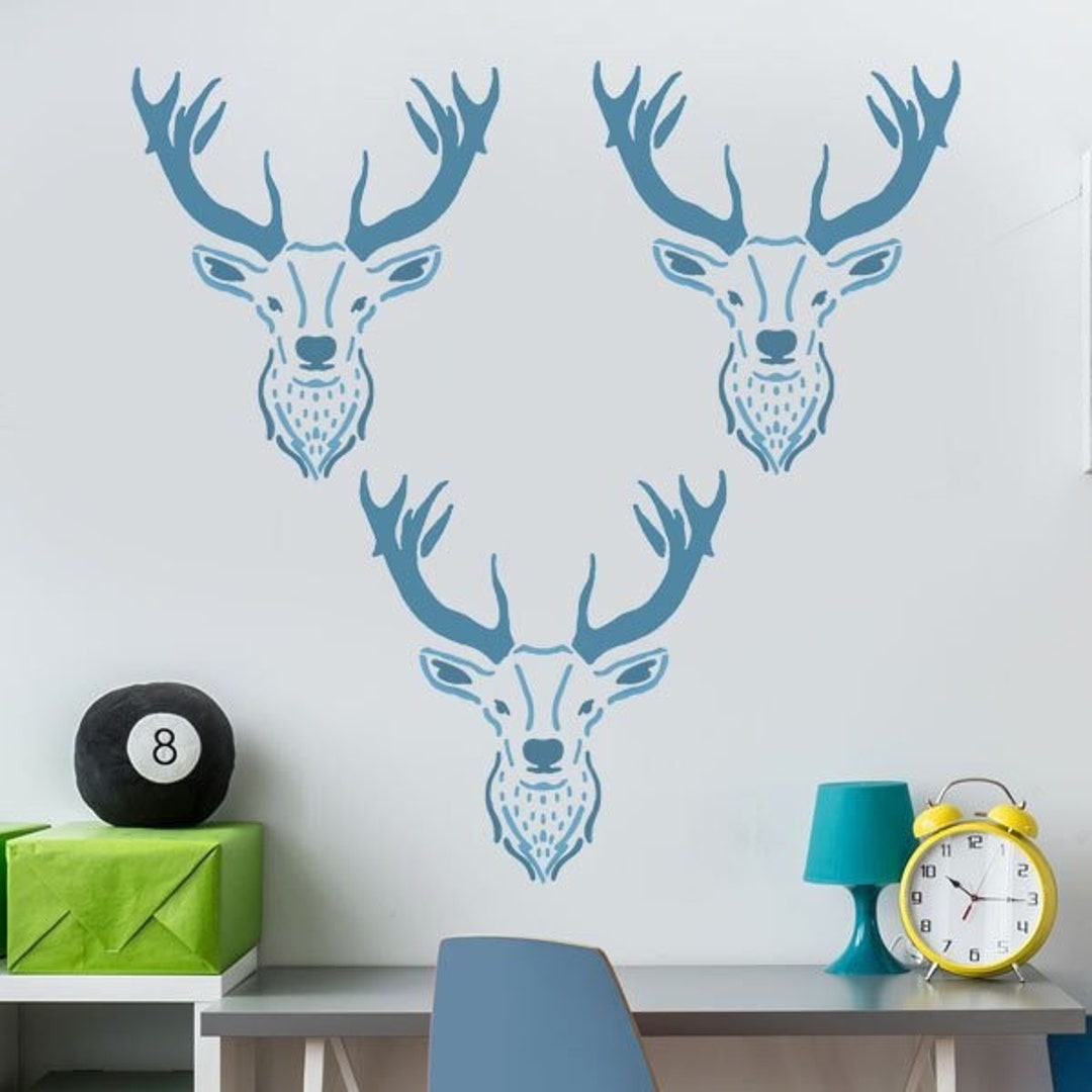 Stags Head Stencil, Woodland Nursery Wall Decor Stencil, Paint Walls ...