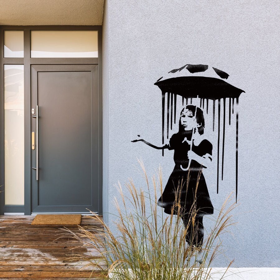 Banksy Nola Rain Girl Stencil: Life Size Mural, Interior/exterior Decor ...