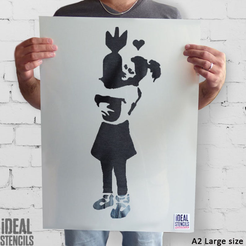 BANKSY STENCIL Girl Hugging Bomb Graffiti Wall Art Stencil - Etsy France