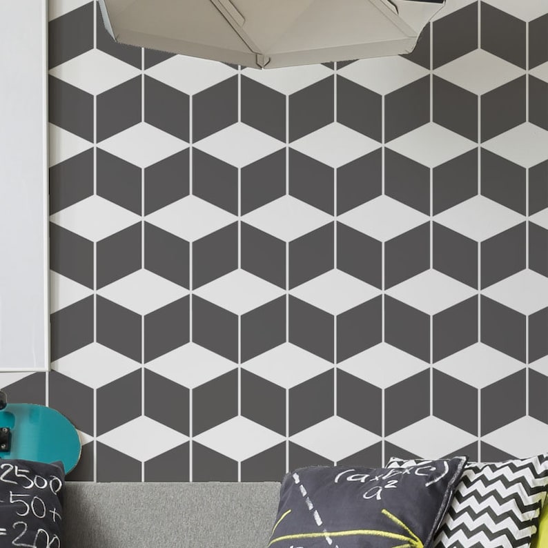 3D Cubes Pattern Stencil: Geometric Wall Decor - Etsy