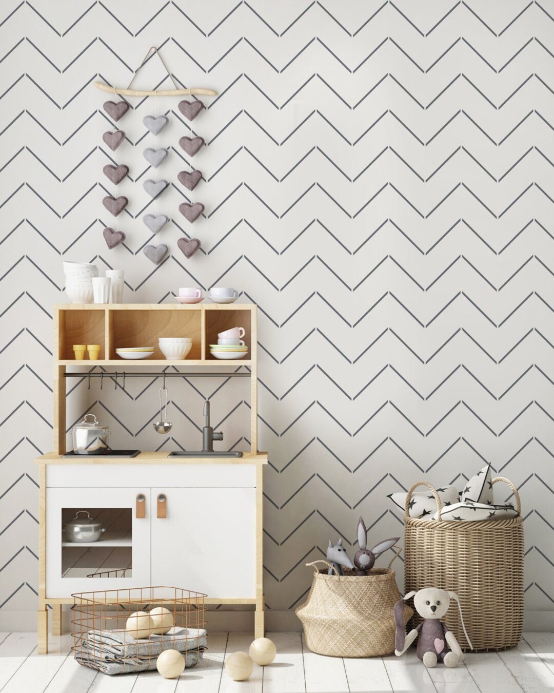 Chevron Zig-zag Stencil: 'MEANDER' Reusable Wall Decor for Kids Nursery ...