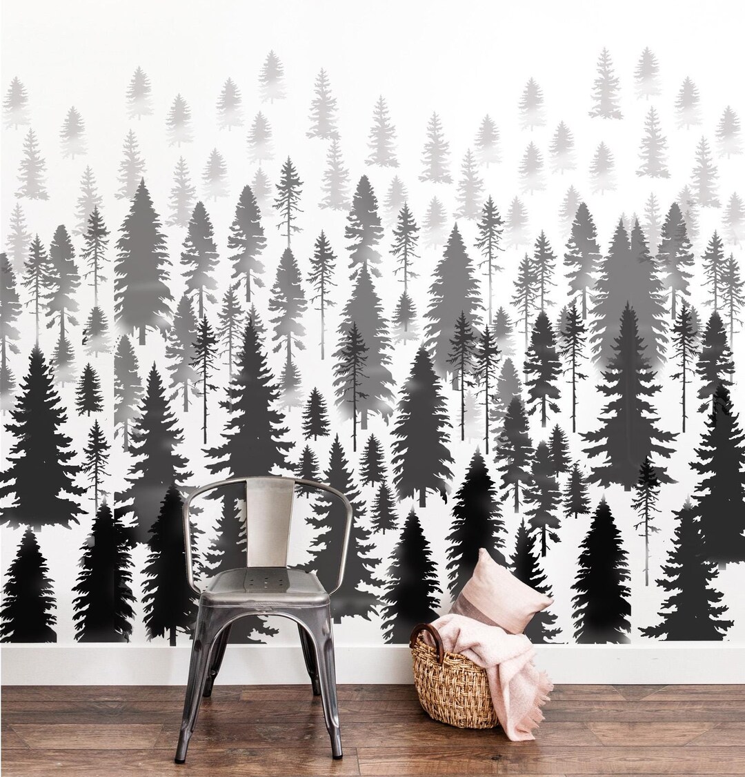 Mountain Pine Forest Wall Stencil: Reusable Mural Decor - Etsy