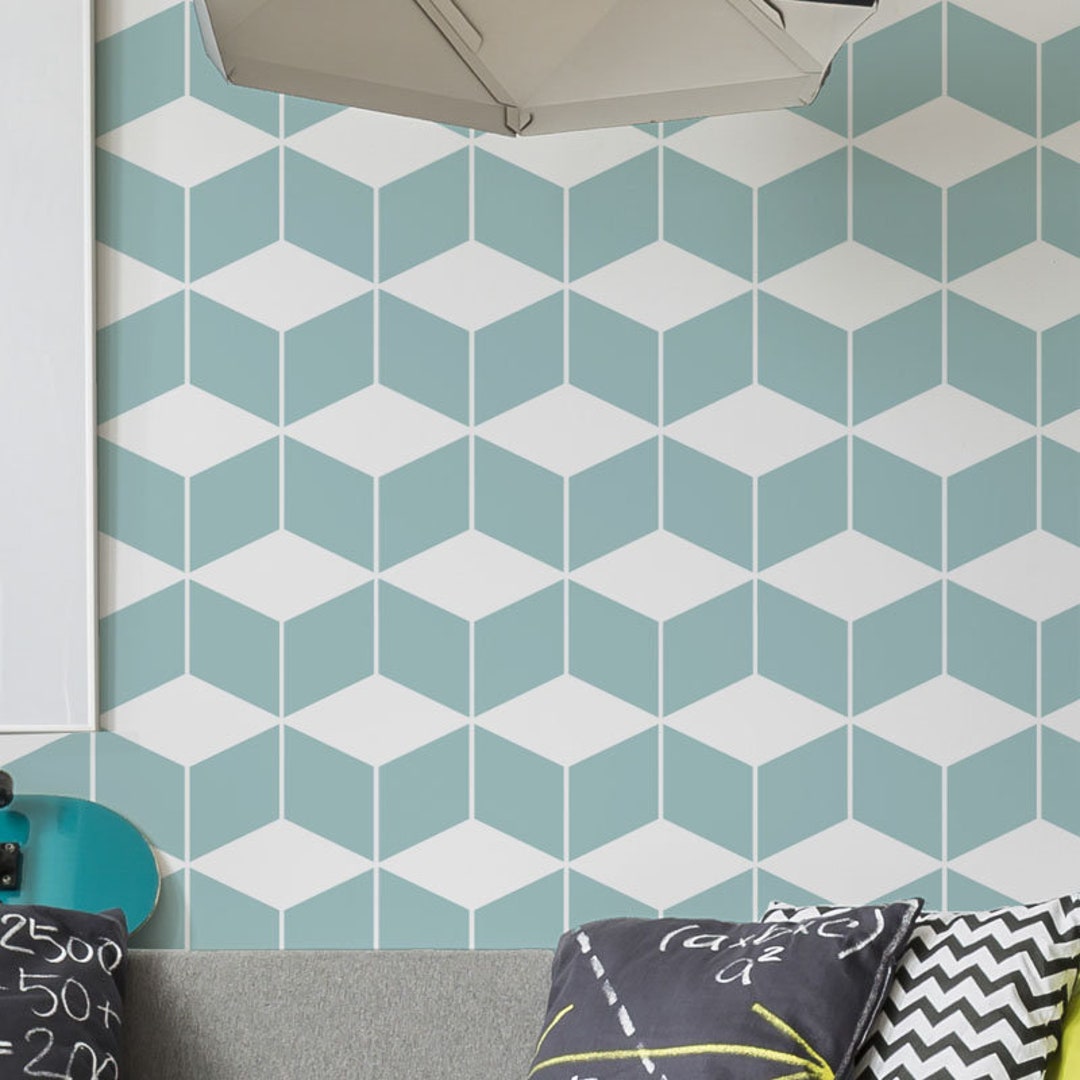 3D Cubes Pattern Stencil: Geometric Wall Decor - Etsy