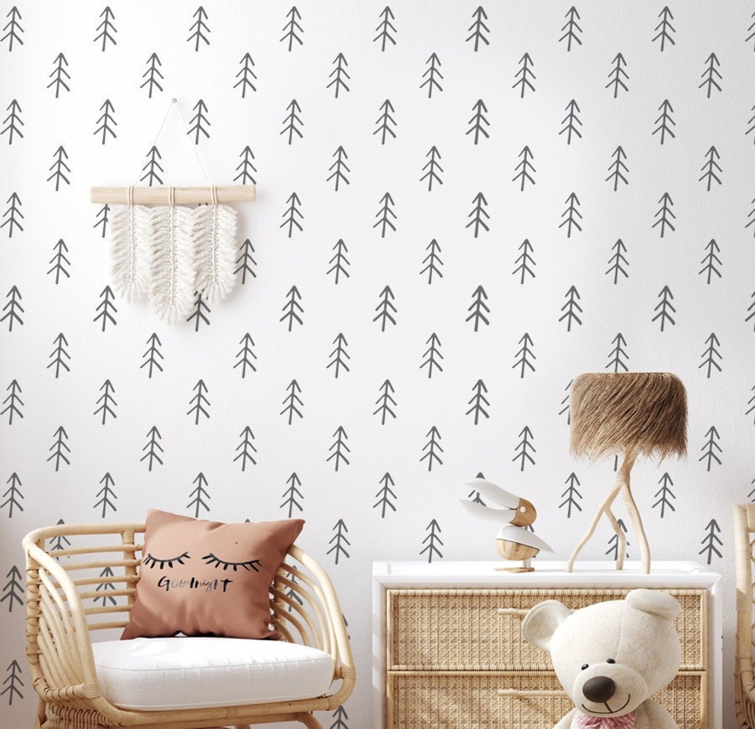 BERGIN Scandinavian Tree Pattern Stencil, Nordic Trees Nursery ...