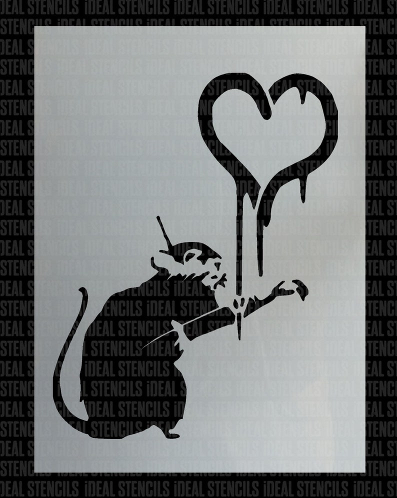BANKSY RAT STENCIL - Rat Painting Heart, Home Decor Art Craft, Paint ...