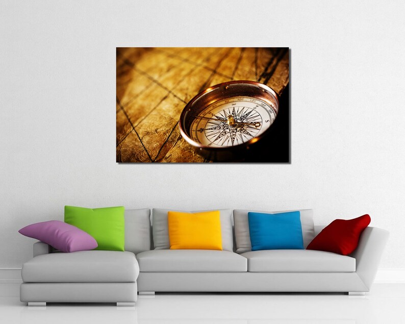 Framed Canvas Art Adventure Compass Vintage Map Ready to - Etsy