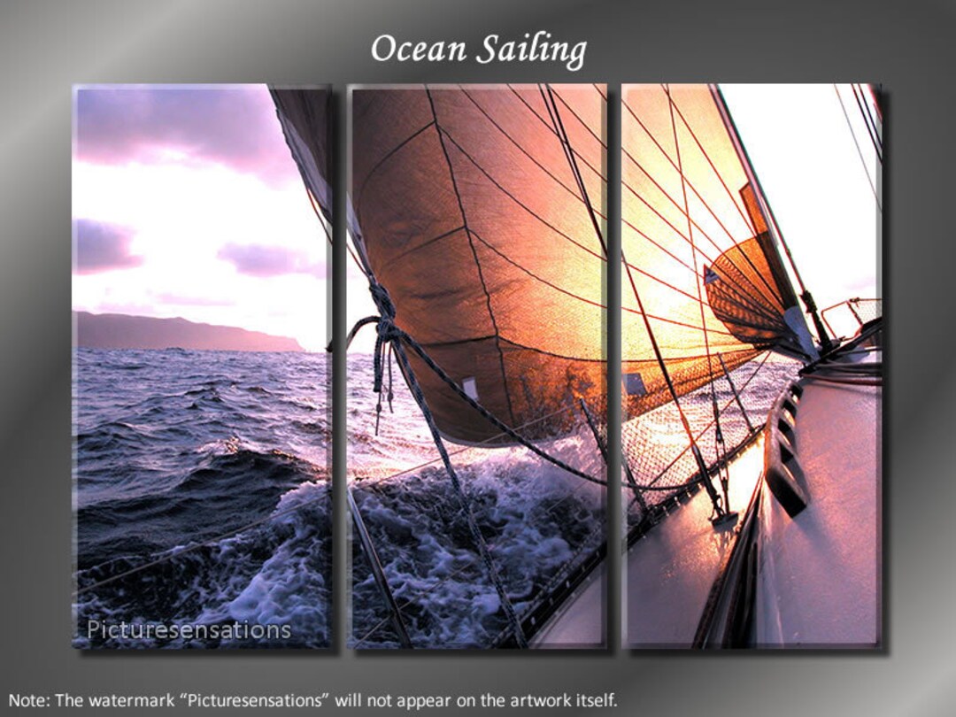 Framed Huge 3 Panel Modern Art Yachting Ocean Sailing Giclee Canvas ...