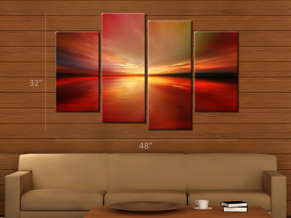 Framed Hugh 4 Panel Abstract Digital Canvas Art Red Ocean - Etsy