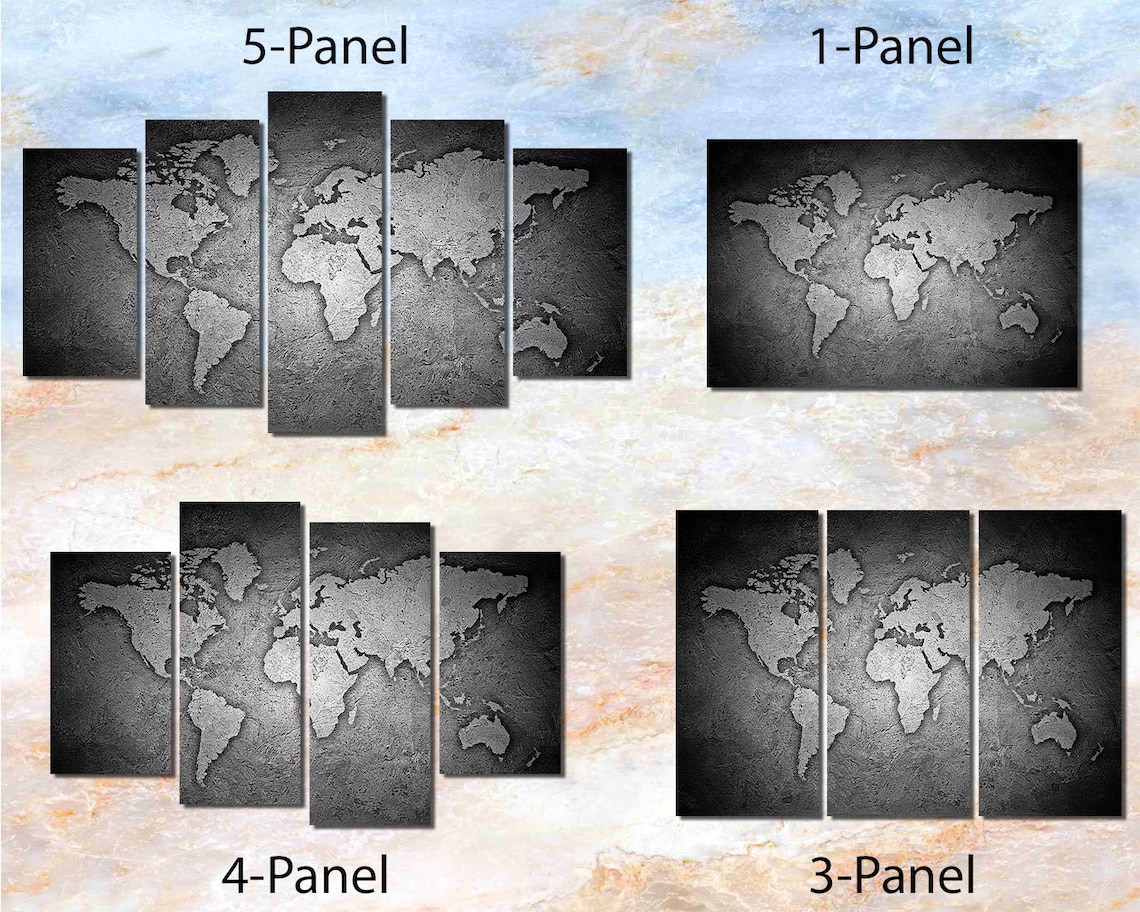 Framed Canvas Art World Map Travel Map Black and White Stone - Etsy