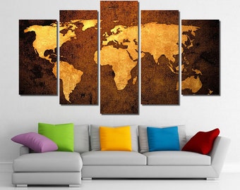 Framed Huge 3 Panel World Map Giclee Canvas Print Ready to Hang - Etsy