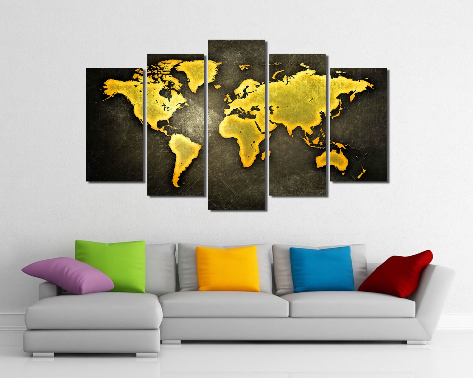 Framed Huge 3 Panel World Map Giclee Canvas Print Ready to | Etsy