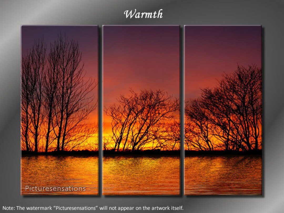 Framed Huge 3 Panel Tree Silhouette Warm Sunset Giclee Canvas Print ...