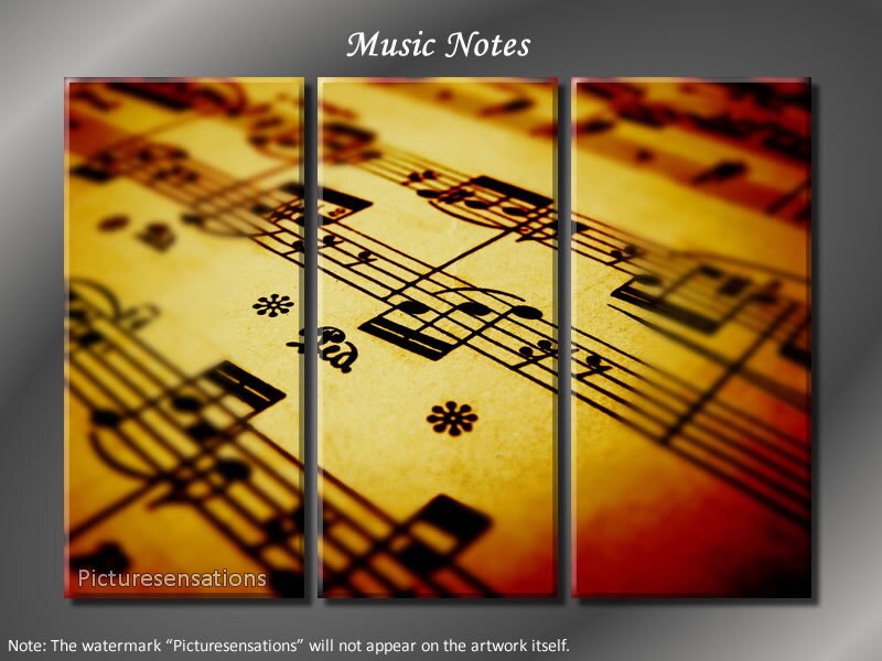 Framed Huge 3 Panel Modern Canvas Art Music Notes Giclee | Etsy