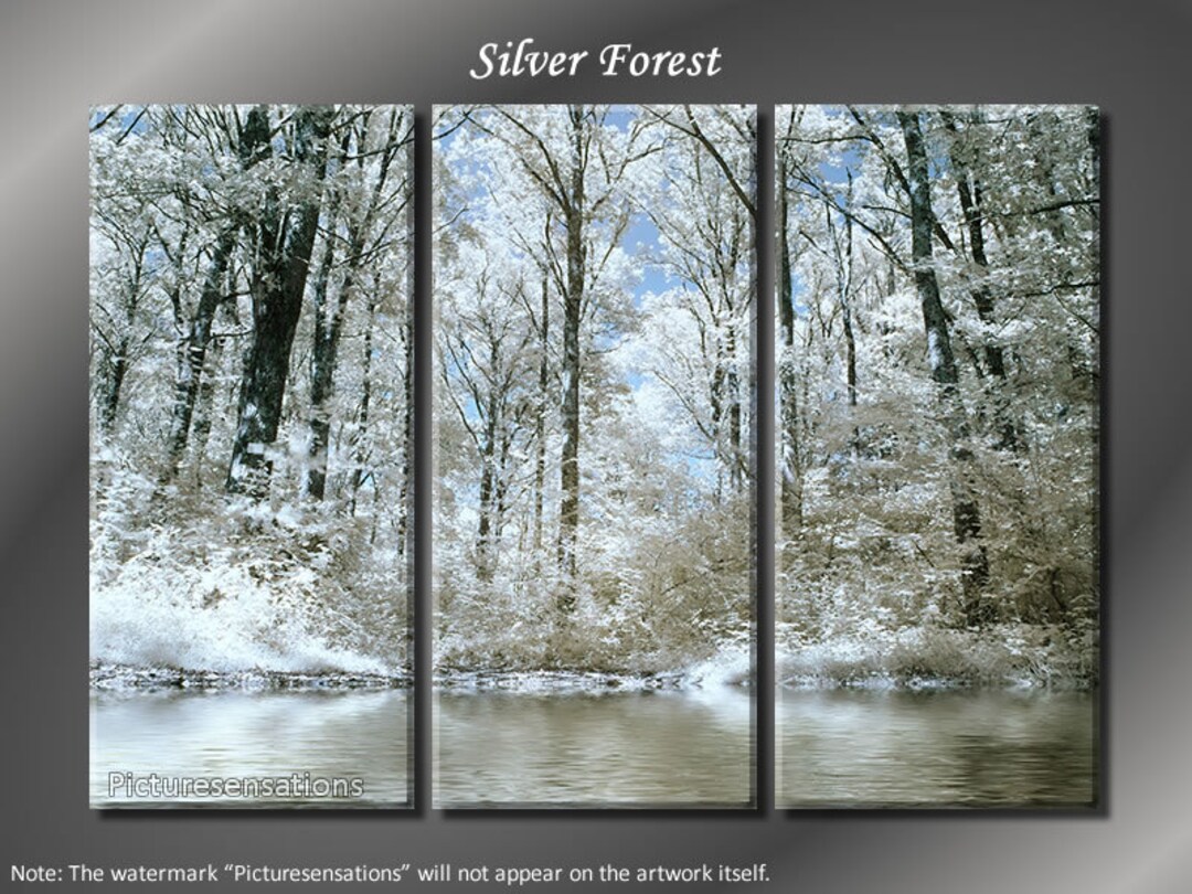 Framed Huge 3 Panel Winter Landscape Silver Forest Giclee Canvas Print ...
