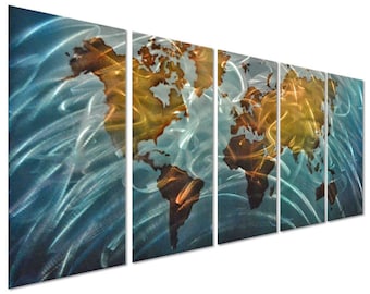 World Map Wall Art Abstract Metal Panels - Etsy