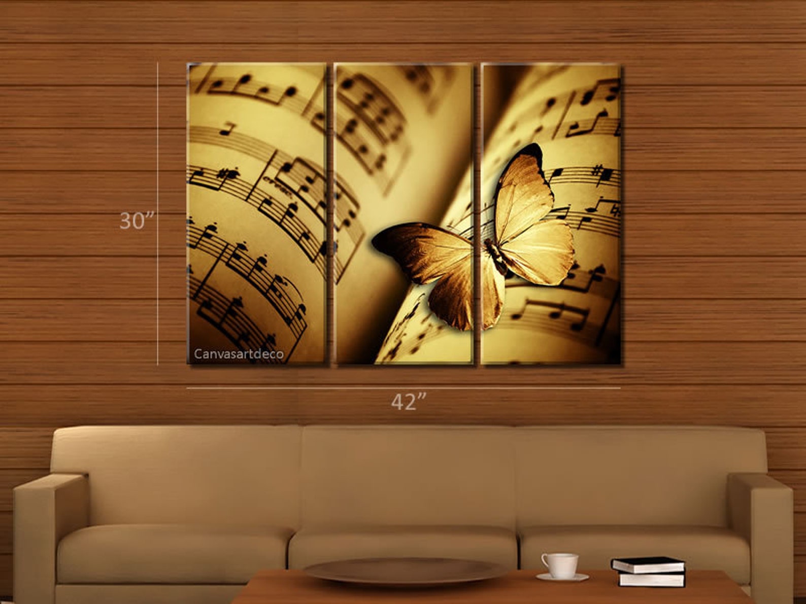 Framed Huge 3 Panel Modern Canvas Art Butterfly Music Notes - Etsy