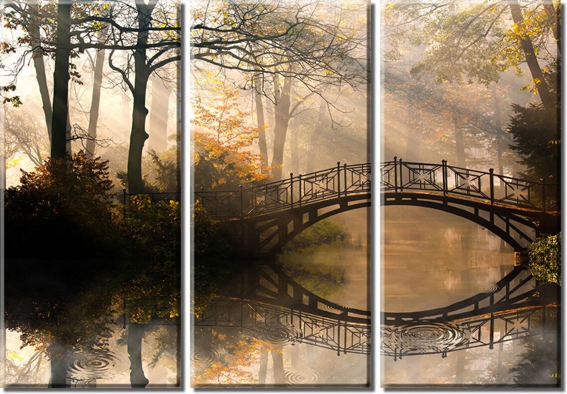 Framed Huge 3-panel Sun Rays Bridge Autumn Park Canvas Art - Etsy