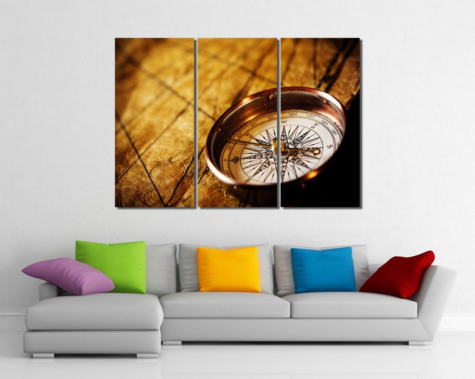 Framed Canvas Art Adventure Compass Vintage Map Ready to - Etsy