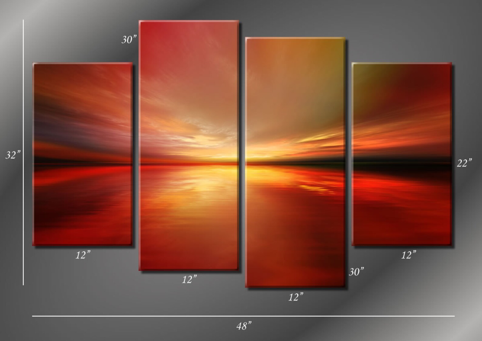 Framed Hugh 4 Panel Abstract Digital Canvas Art Red Ocean | Etsy