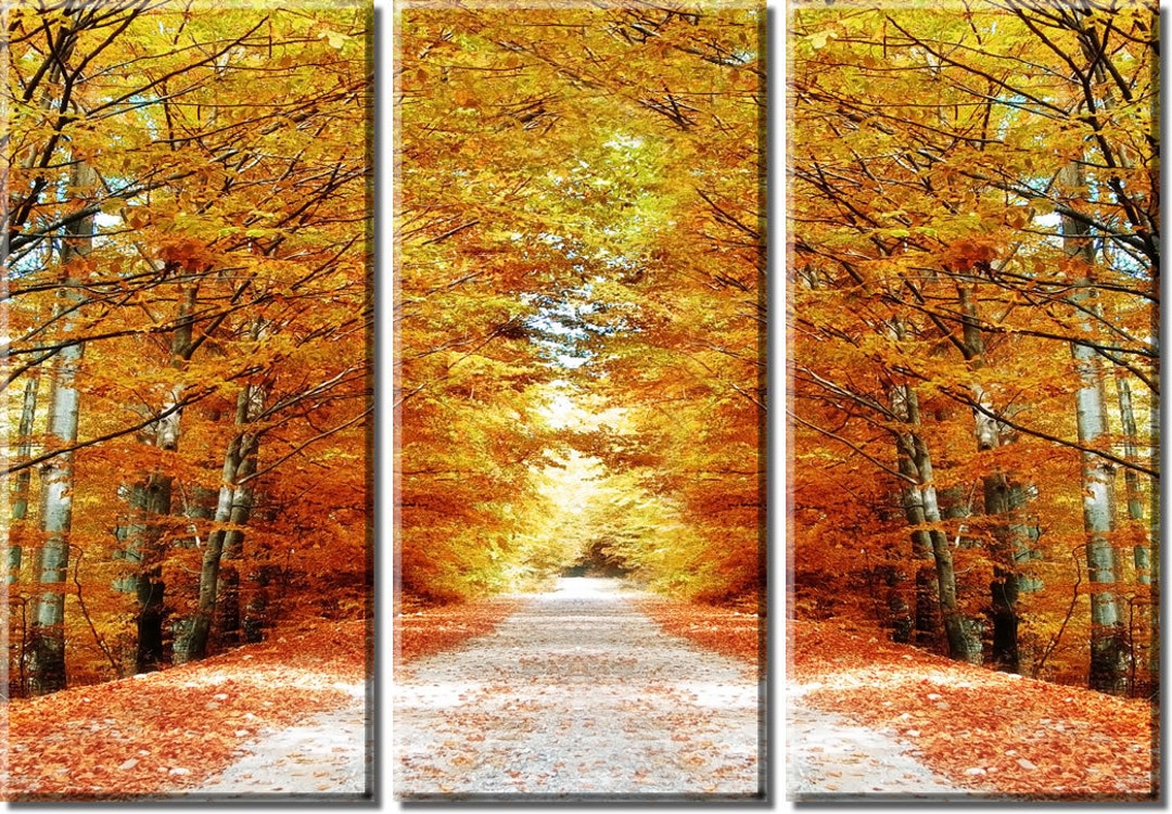 Framed Huge 3-panel Autumn Maple Tree Road Canvas Art Print - Ready to ...