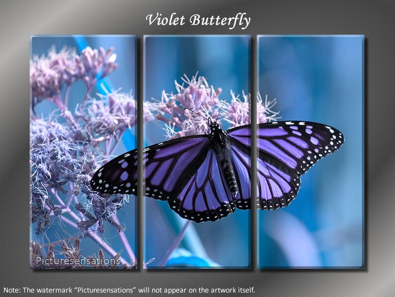 Framed Huge 3 Panel Modern Beauty Violet Butterfly Giclee - Etsy