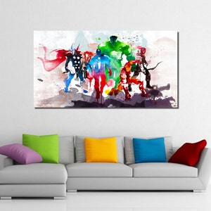 Framed Abstract Watercolor Marvel Avengers Super Hero Wall Canvas Art ...