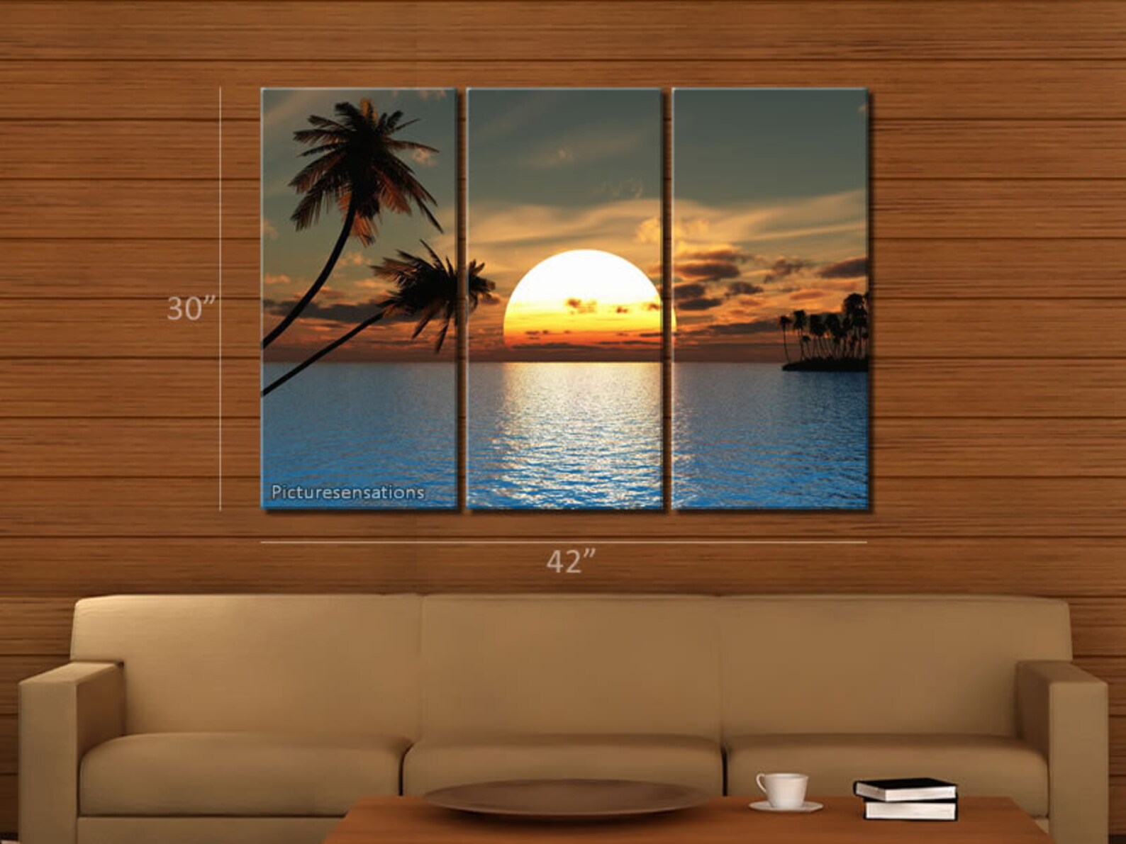 Framed Huge 3 Panel Tropical Palm Tree Sunset Peace Giclee - Etsy
