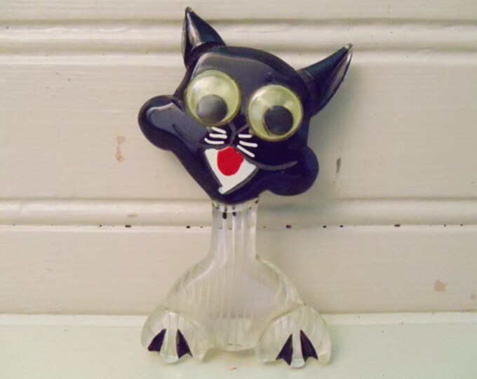 Bakelite Lucite Googly Eyes Black Cat Pin - Etsy