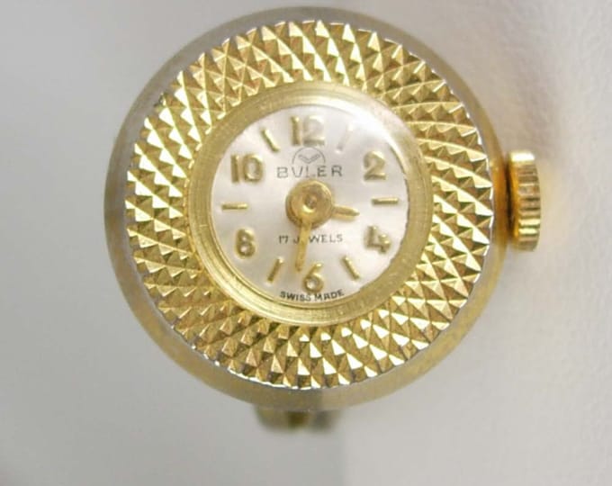 RARE 17 Jewels BULER Watch Ring Vintage Adjustable Swiss Wind up ...