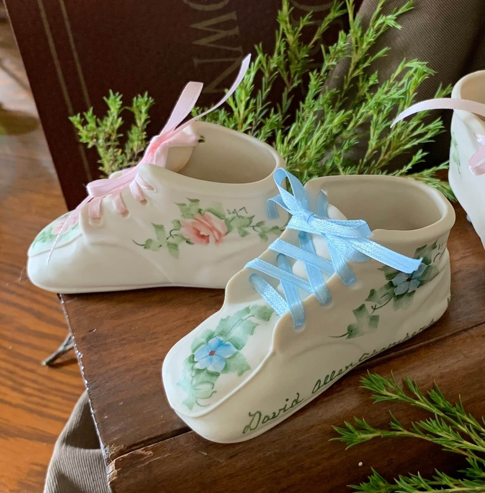 Hand-painted Bisque Porcelain Baby Shoe – Personalized Keepsake Bootie ...