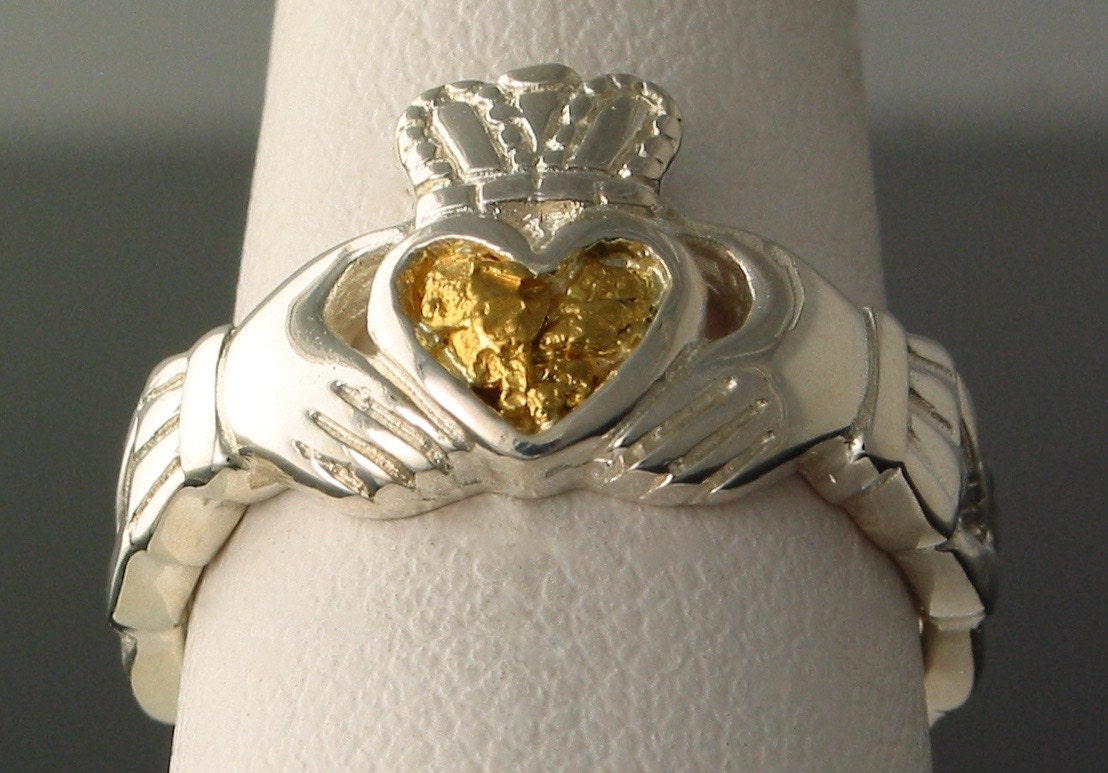 Claddagh Ring in Solid Sterling Silver With 22kt Placer Gold - Etsy