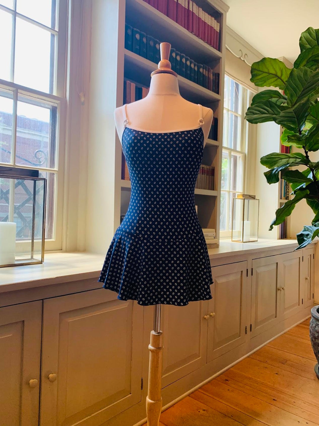 Vintage Navy and White Longitude Skirted Bathing Suit - Etsy